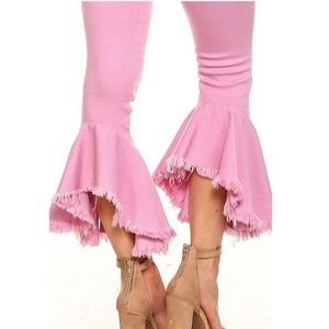 Jeans | Vintage Pink Ruffle Bell Bottom Skinny Crop Jeans | Poshmark